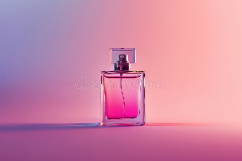 Perfume Bottle with Pink and Purple Gradient Background, Side Angle ...