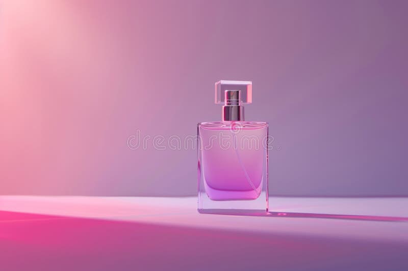 Perfume Bottle with Pink and Purple Gradient Background, Side Angle ...
