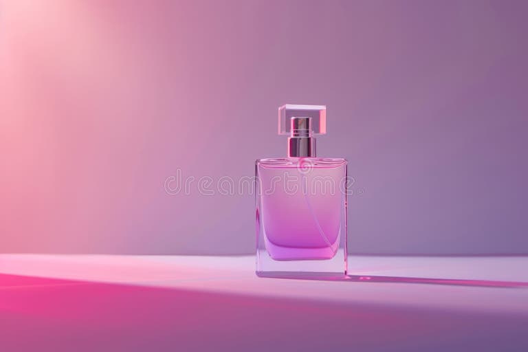 Perfume Bottle with Pink and Purple Gradient Background, Side Angle ...