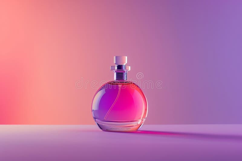 Perfume Bottle with Pink and Purple Gradient Background, Side Angle ...