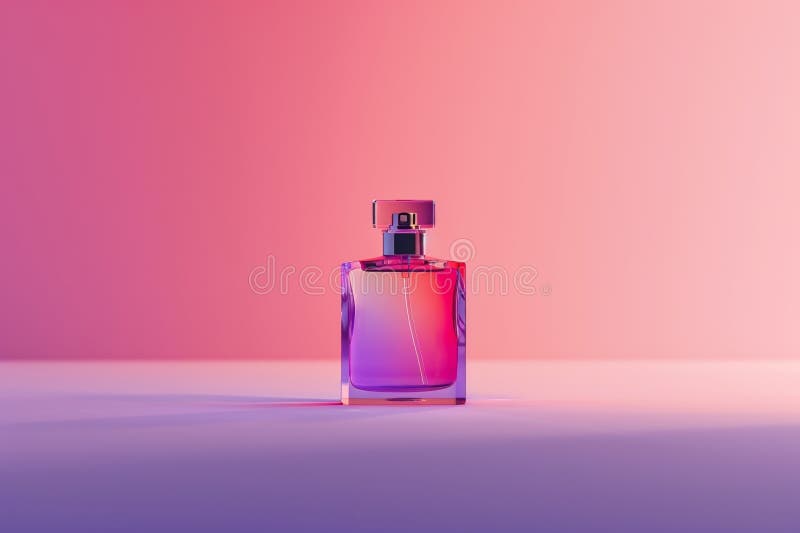 Perfume Bottle with Pink and Purple Gradient Background, Side Angle ...