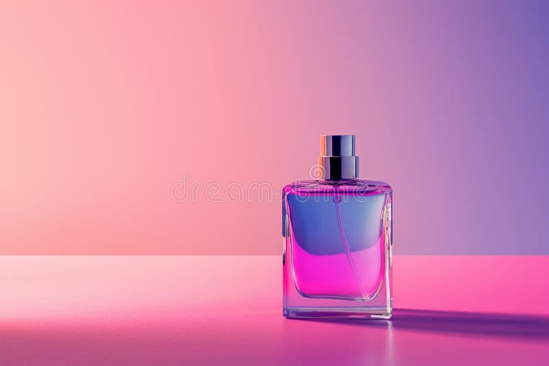 Perfume Bottle with Pink and Purple Gradient Background, Side Angle ...