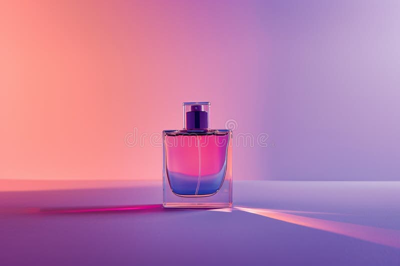 Perfume Bottle with Pink and Purple Gradient Background, Side Angle ...