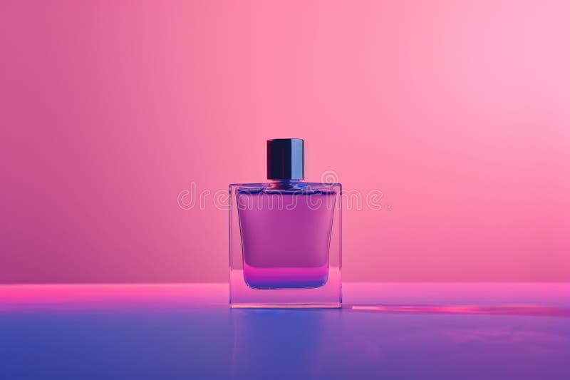 Perfume Bottle with Pink and Purple Gradient Background, Side Angle ...