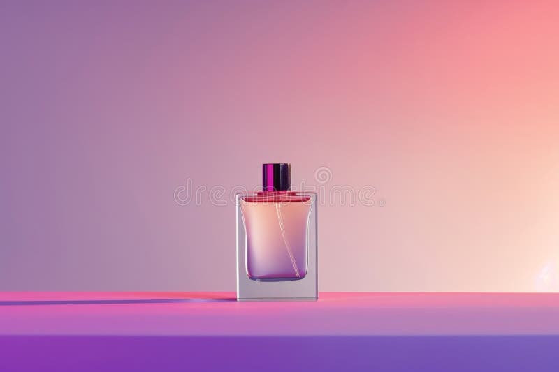 Perfume Bottle with Pink and Purple Gradient Background, Side Angle ...