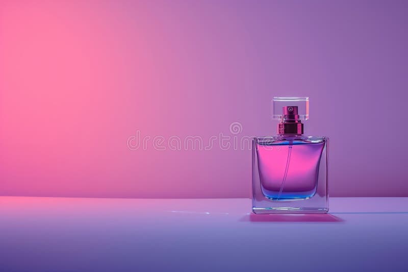 Perfume Bottle with Pink and Purple Gradient Background, Side Angle ...