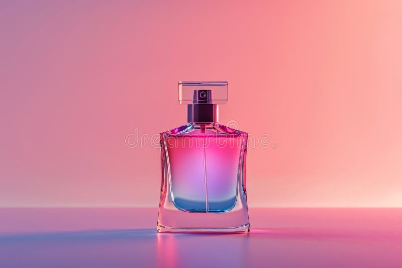 Perfume Bottle with Pink and Purple Gradient Background, Side Angle ...