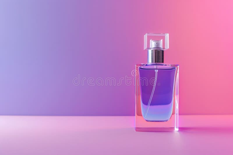 Perfume Bottle with Pink and Purple Gradient Background, Side Angle ...