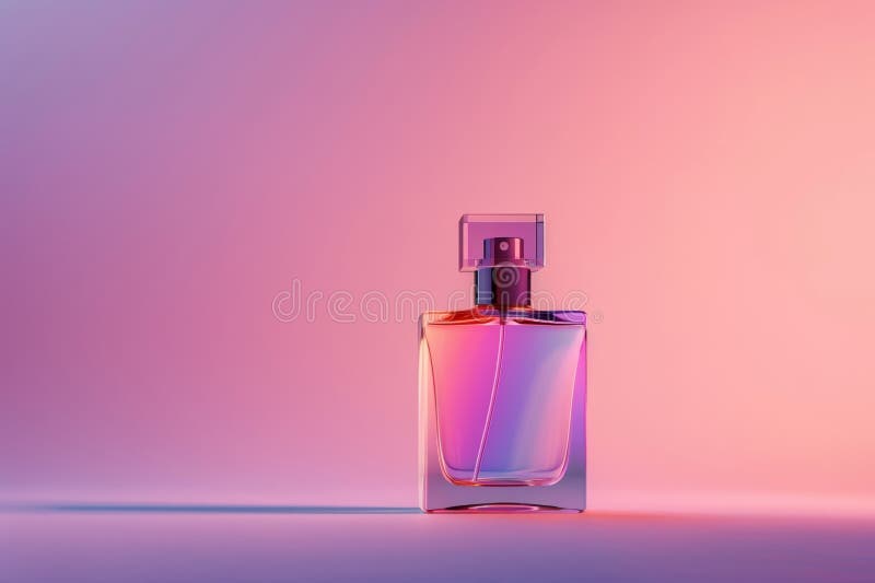 Perfume Bottle with Pink and Purple Gradient Background, Side Angle ...