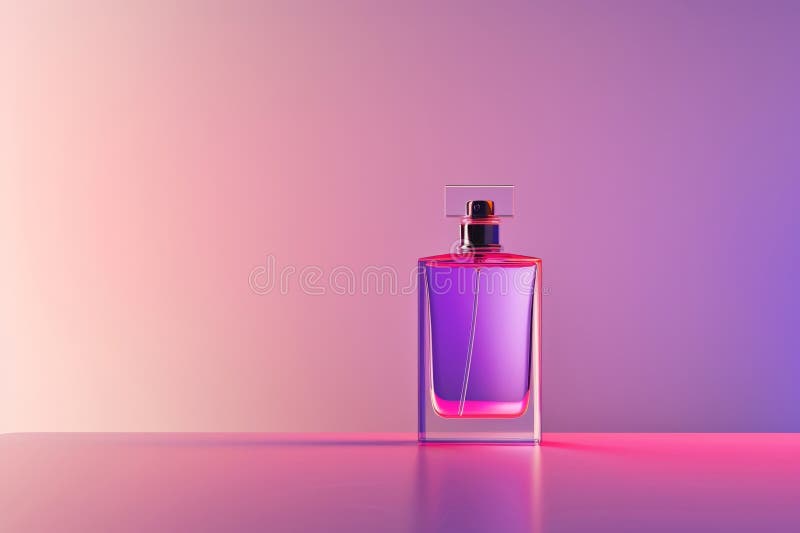 Perfume Bottle with Pink and Purple Gradient Background, Side Angle ...