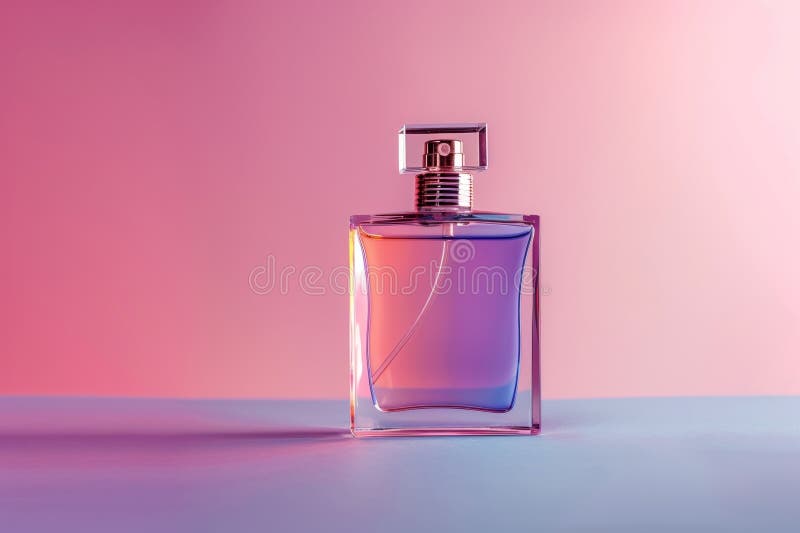 Perfume Bottle with Pink and Purple Gradient Background, Side Angle ...