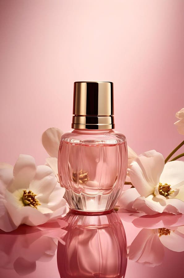 Perfume Bottle and Pink Rose Bottle Bottle of Perfume Stock ...