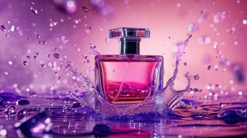 Perfume Bottle on Purple Background Captures a Dynamic Splash Effect ...
