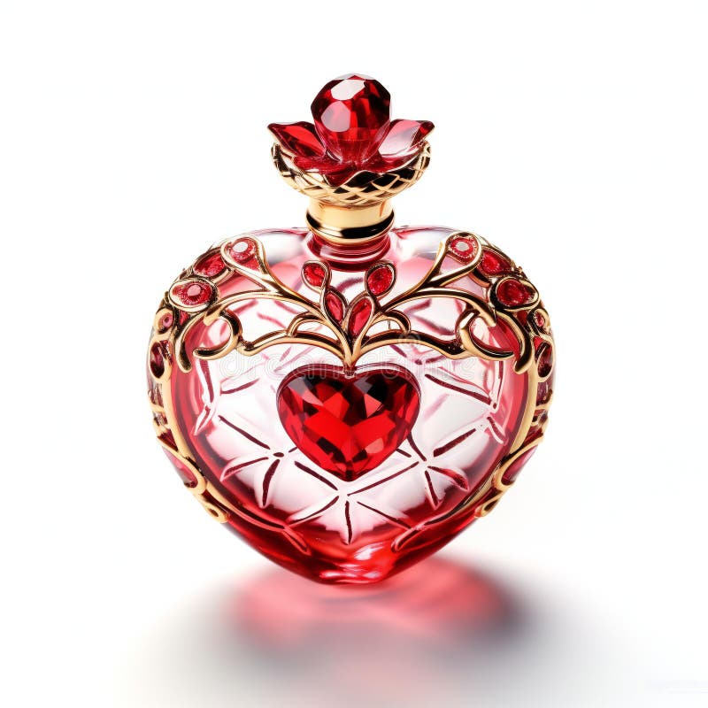Perfume Bottle with Red Heart on White Background Stock Illustration ...