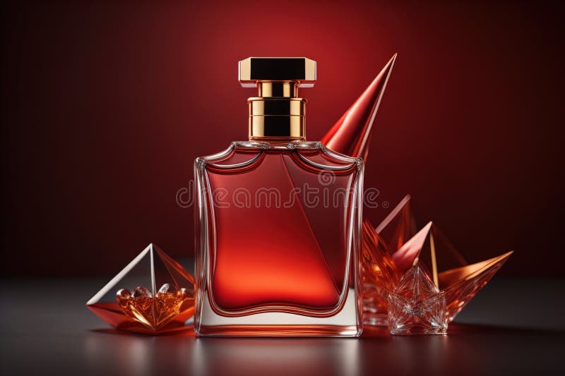 Perfume Bottle with Red Liquid on Dark Background. Generative Ai Stock ...