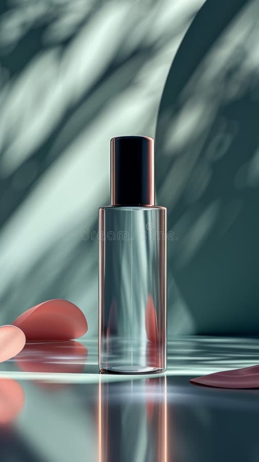 Perfume Bottle with Reflective Surface and Floral Shadows Stock Image ...