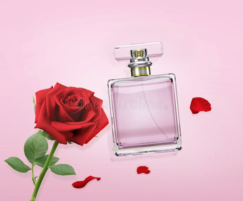 Perfume Bottle with Rose Flowers on Pink Background Editorial Photo ...