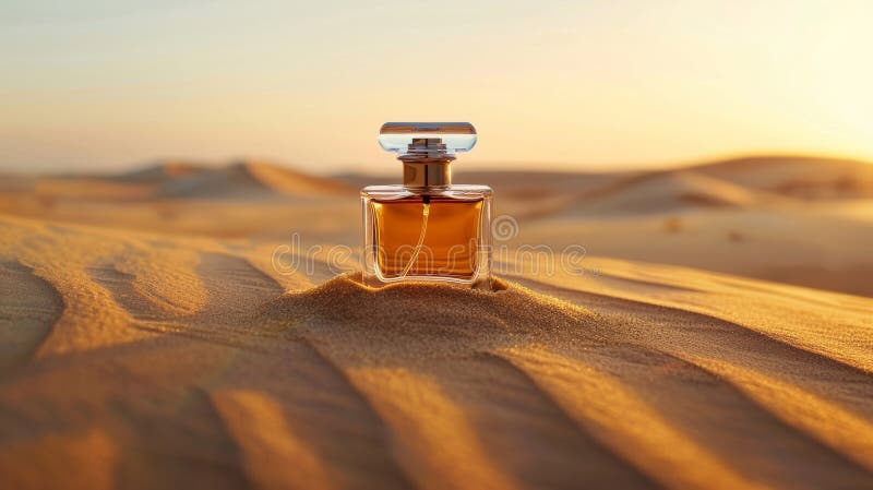 Perfume Bottle on Sand Dunes at Sunset, Elegance and Luxury Concept ...