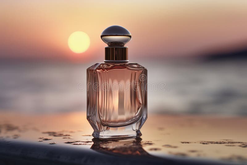 Perfume Bottle with Sea Sunset Background. Generative AI Stock ...