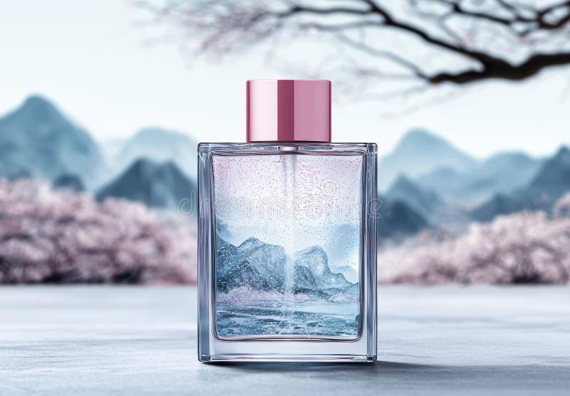 Perfume Bottle in Snowy Landscape Stock Illustration - Illustration of ...