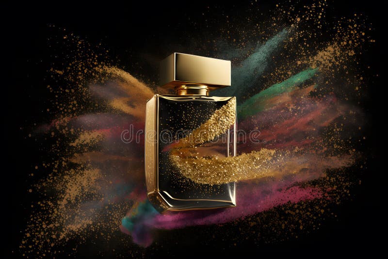Perfume Bottle Splash of Colored Sand Paint. Neural Network Generated ...