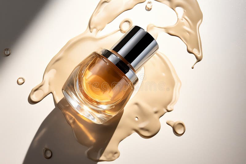 Perfume Bottle with Splash on Surface Top View Stock Illustration ...