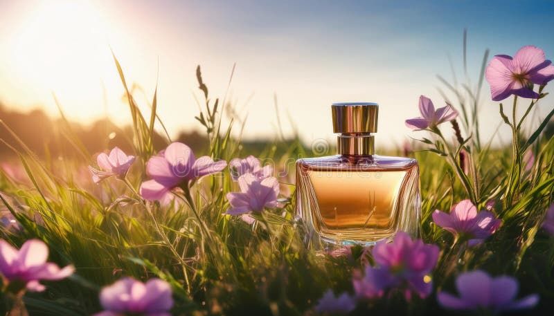 Perfume Bottle in Spring Meadow Stock Illustration - Illustration of ...