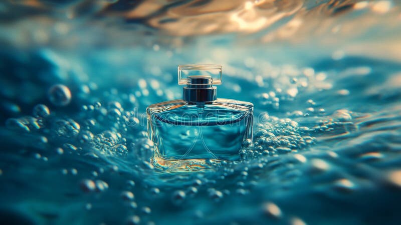 Perfume Bottle Submerged in Aqua Blue Water with Bubbles Stock ...
