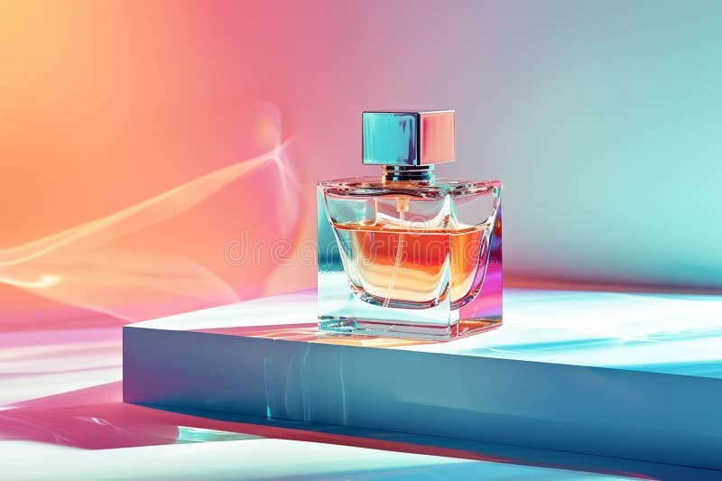 Perfume Bottle on Surface with Colorful Gradient Background, Cosmetic ...