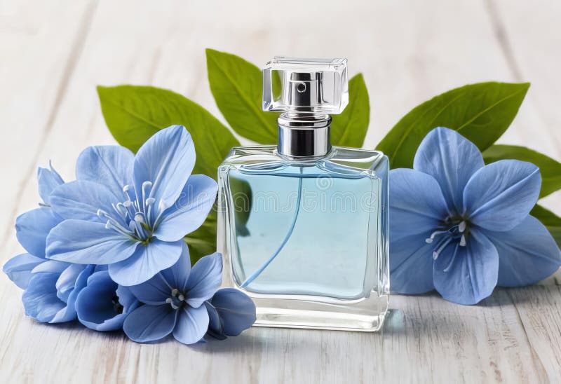 A Perfume Bottle Surrounded by Blue Flowers Stock Illustration ...