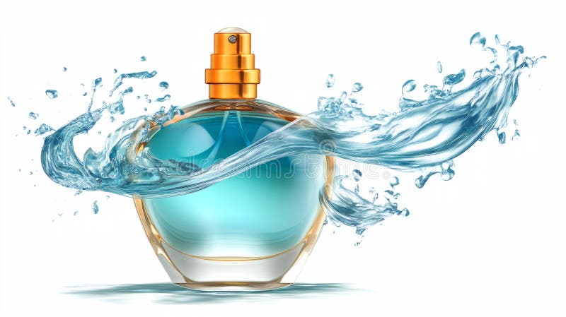 Perfume Bottle Surrounded by Curved Water Splash Minimal on White Stock ...