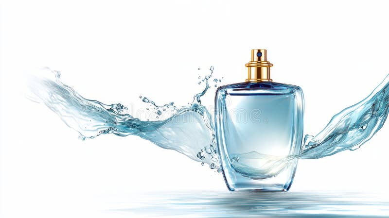 Perfume Bottle Surrounded by Curved Water Splash Minimal on White Stock ...