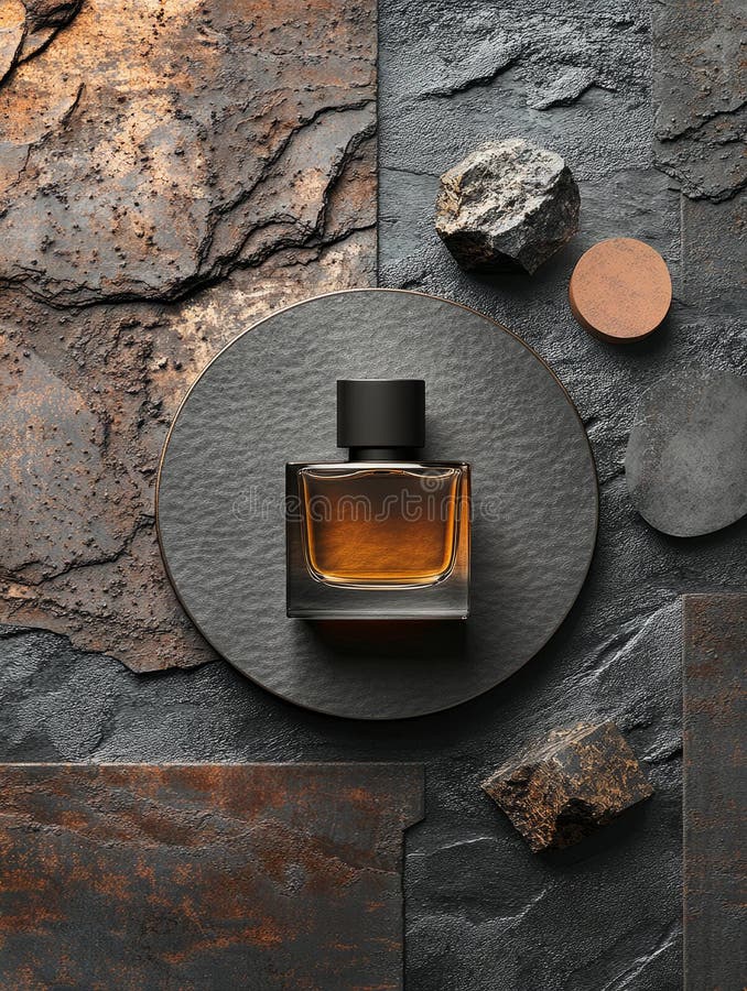 Perfume Bottle on Textured Stone Surface with Rustic Background. Stock ...