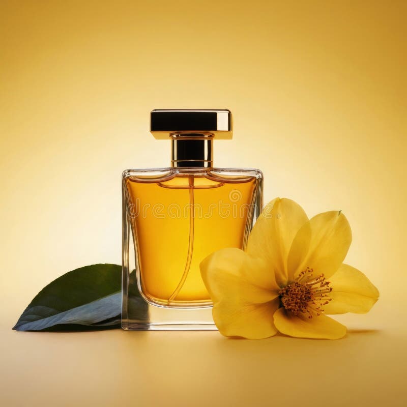 Perfume Bottle, Unlabeled, on Yellow Background, Mocap. Stock ...