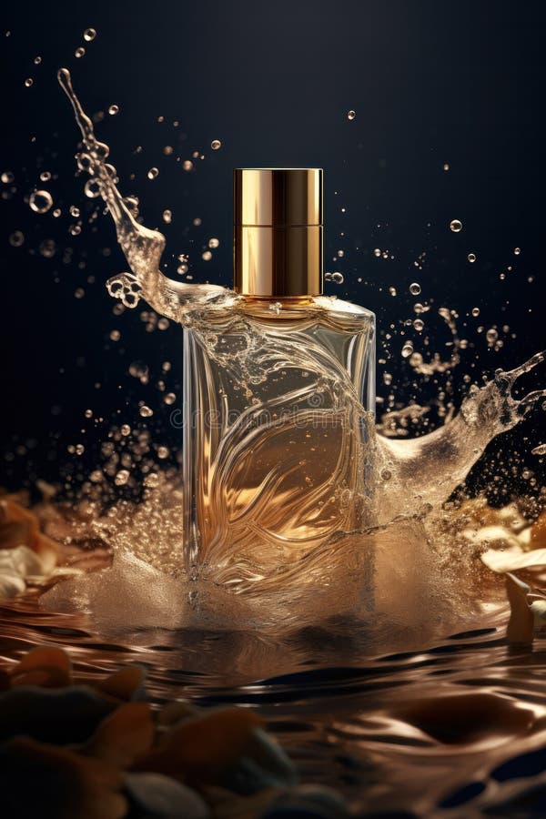Perfume Bottle and Water Splash Around it Stock Image - Image of ...