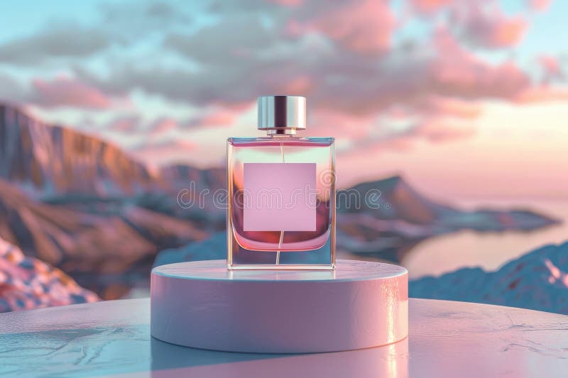 Perfume Bottle with White Blank Label Stands on Podium Stock Photo ...