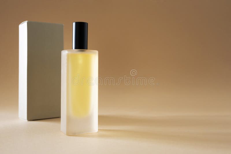 Perfume Bottle and Wrapping Box on Beige Background with Copy Space ...