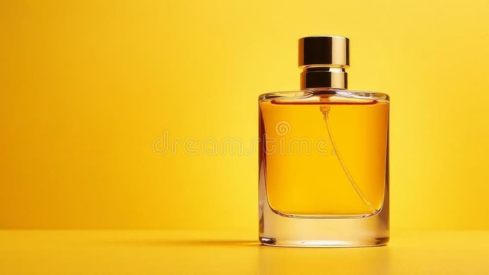 Perfume Bottle on Yellow Background Stock Image - Image of wellness ...