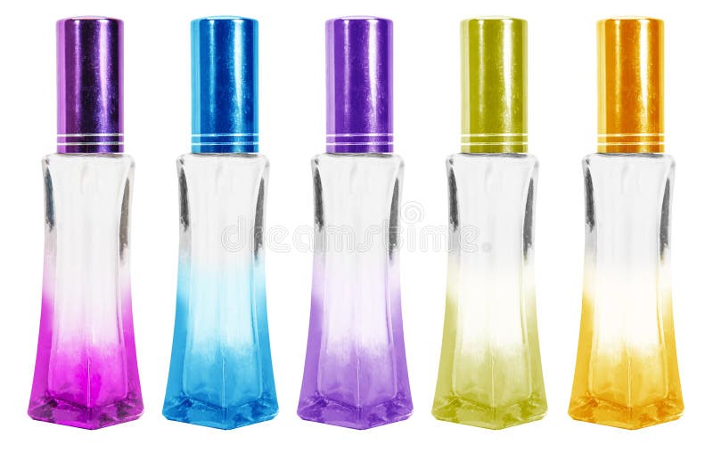 Perfume Bottles are Available in Many Colors on White. Stock Photo ...