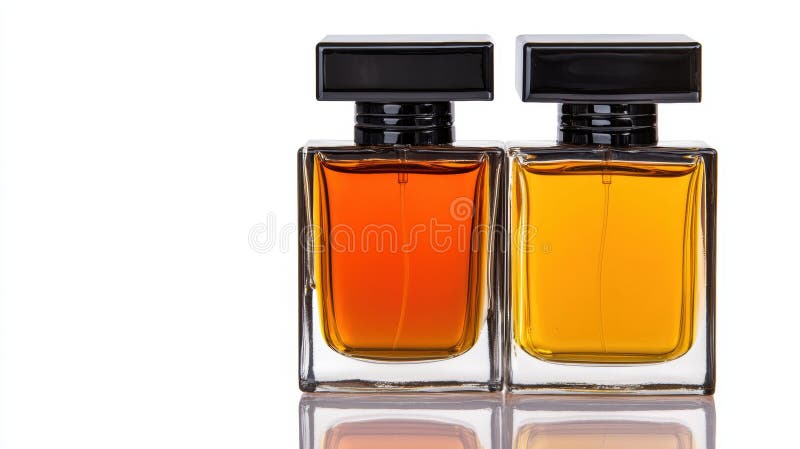Perfume Bottles with Black Tops and Clear Glass Bodies. Stock Photo ...