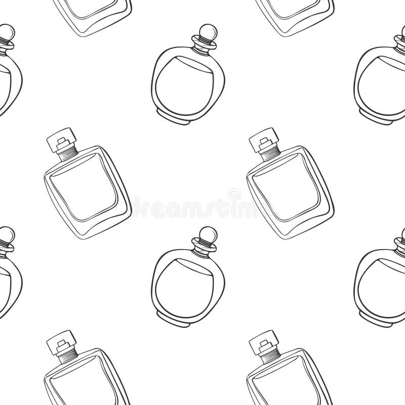 Perfume Bottles Doodle Pattern, in Minimalist Style Featuring Line Art ...
