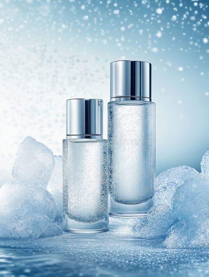 Perfume Bottles with Ice Background Stock Illustration - Illustration ...