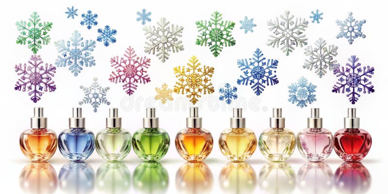 Perfume Bottles in the Look of Falling Snow of Different Colors AI ...