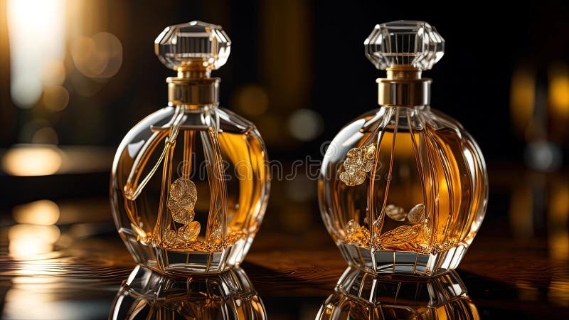 Perfume Bottles on a Mirror Surface, Close-up. Generative Ai Stock ...