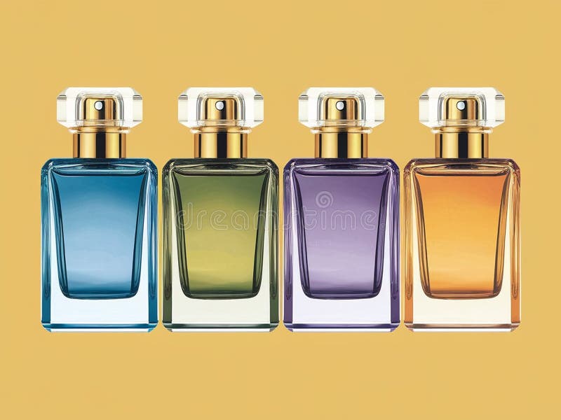 4 Bottles of Perfume Side by Side Stock Illustration - Illustration of ...
