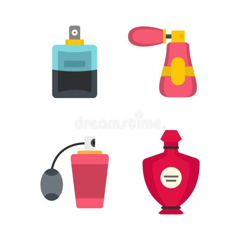 Perfume Icon Set, Flat Style Stock Vector - Illustration of colored ...