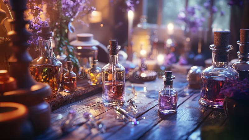 A Perfume Lab with Glass Vials, Droppers, and Fragrant Oils. Pic Stock ...