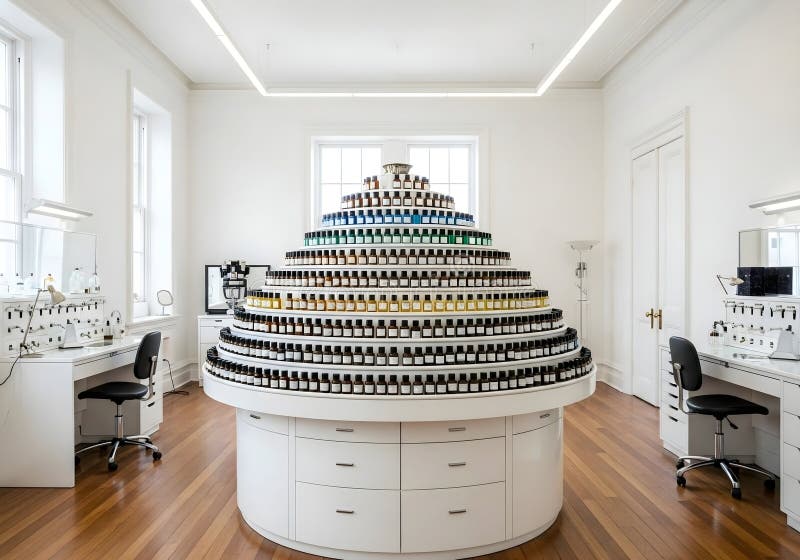 Perfume Lab Interior with Conical Fragrance Sample Display Stock ...