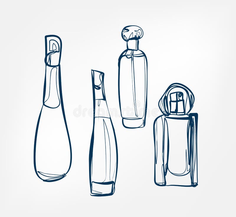 Perfume Line Art Sketch Outline Isolated Design Element Cosmetics ...
