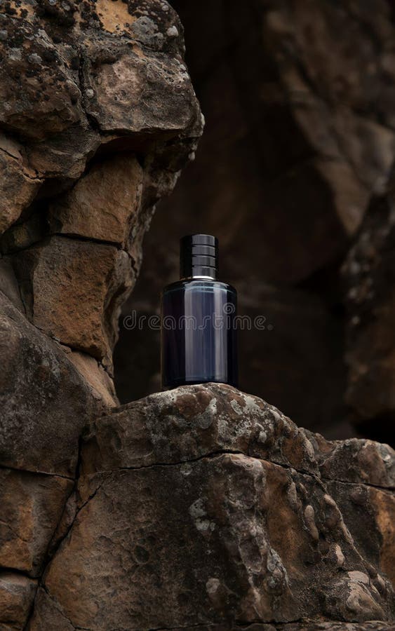 Perfume Mockup Design on Rocks Stock Illustration - Illustration of ...